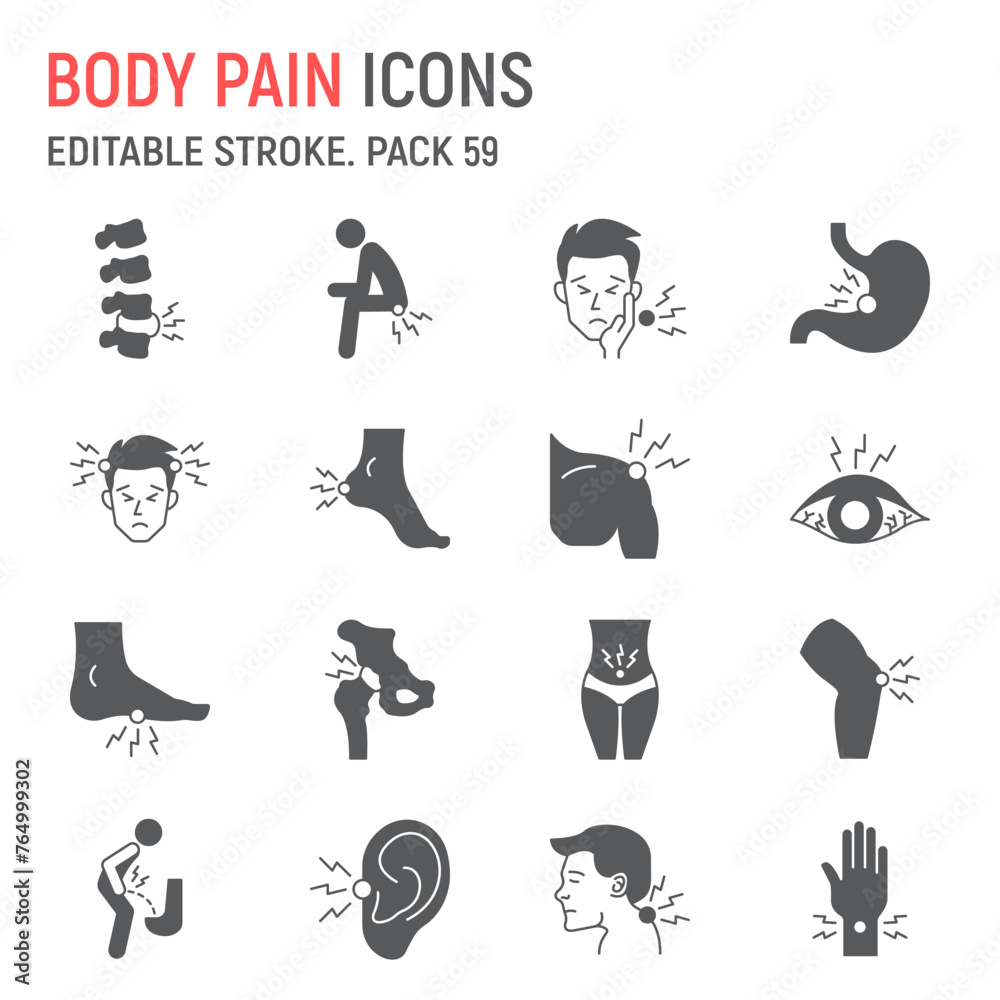 Body pain glyph icon set, human disease collection, vector graphics ...