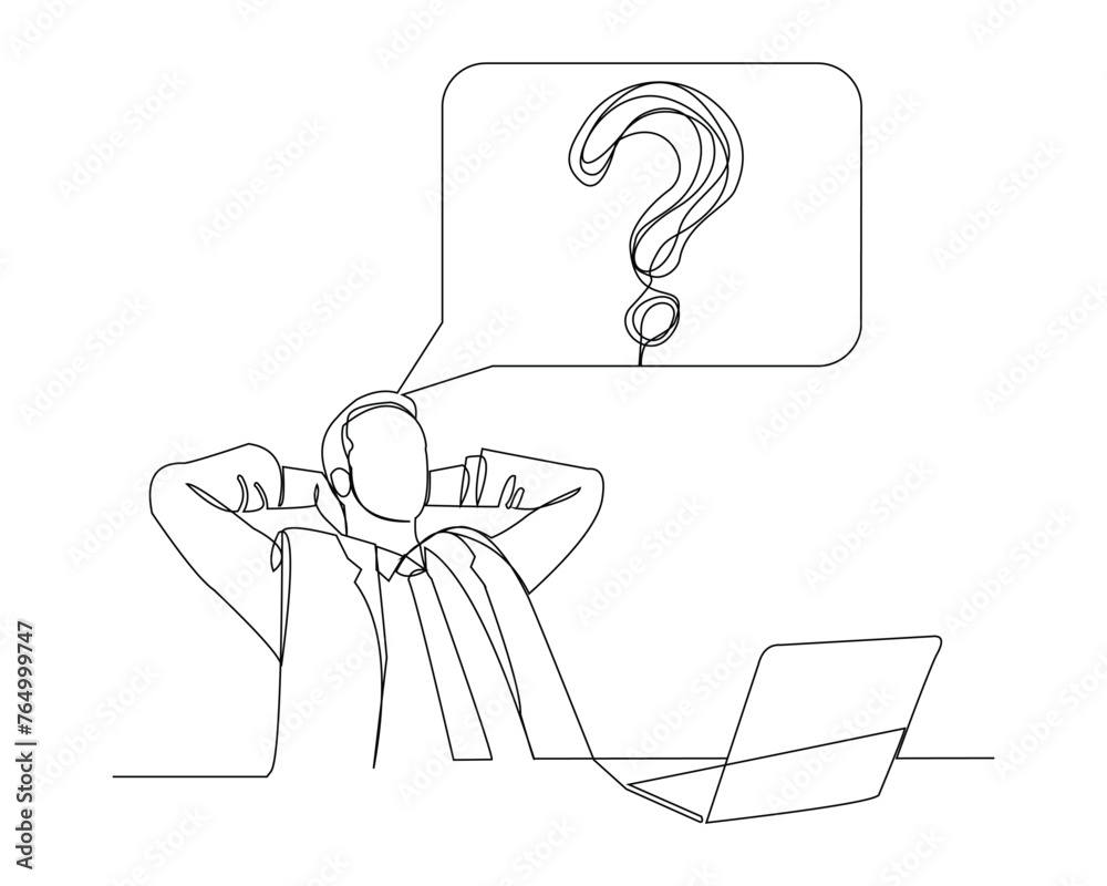 Continuous single line sketch drawing of thinking man with questions ...
