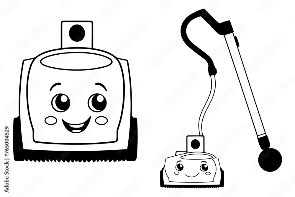 Cute Cartoon Vacuum Cleaner Vector Illustration Black And White Vector Illustration Stock