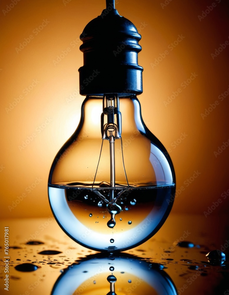 Suspended in tranquility, an incandescent light bulb with a water ...