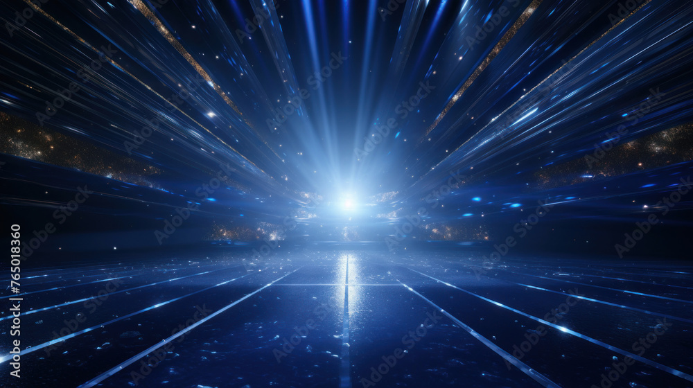 Royal blue glitter background, Emty blue floor with dust and rays as ...