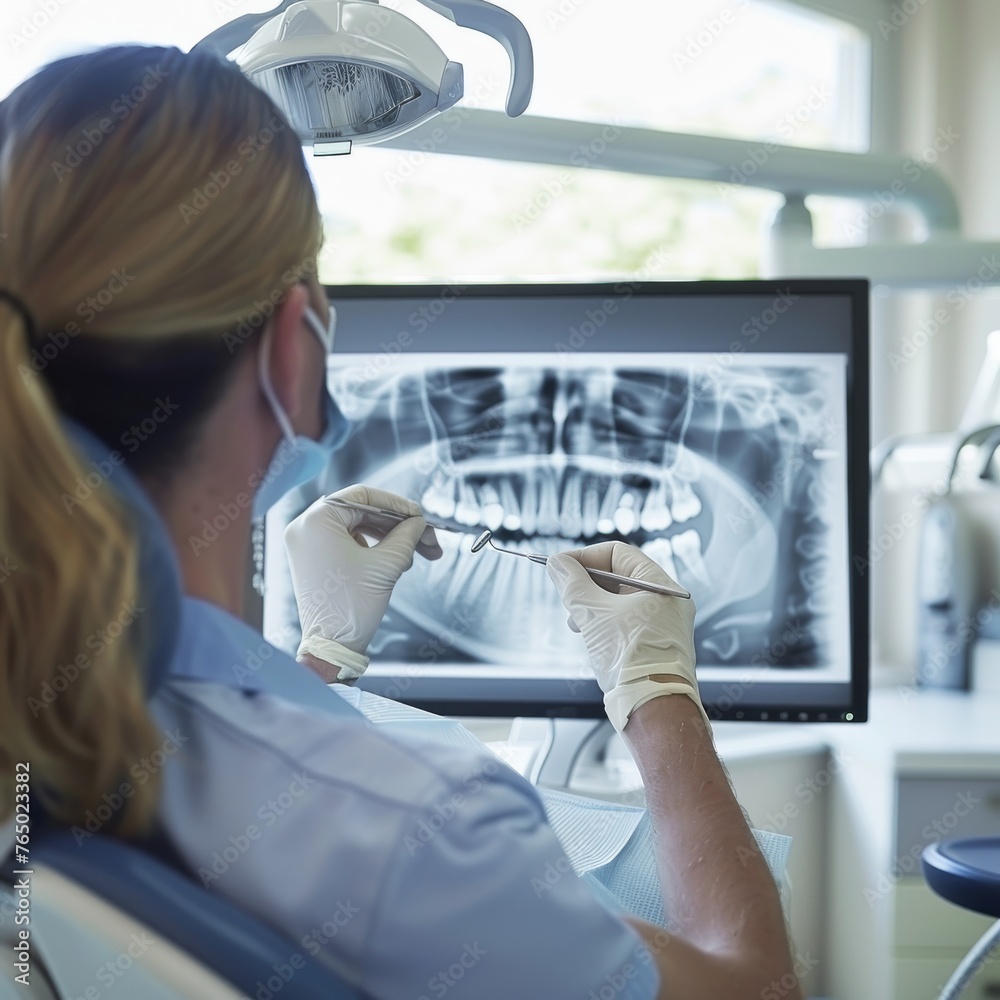 A healthcare professional examines a dental X-ray, providing insight ...