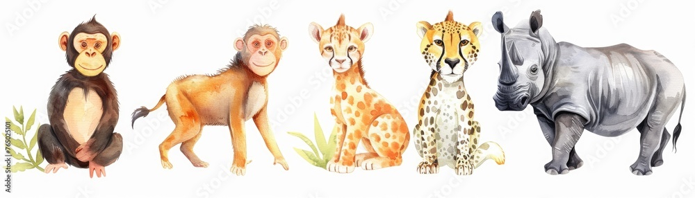 Captivating collection of watercolor safari friends clipart, featuring ...