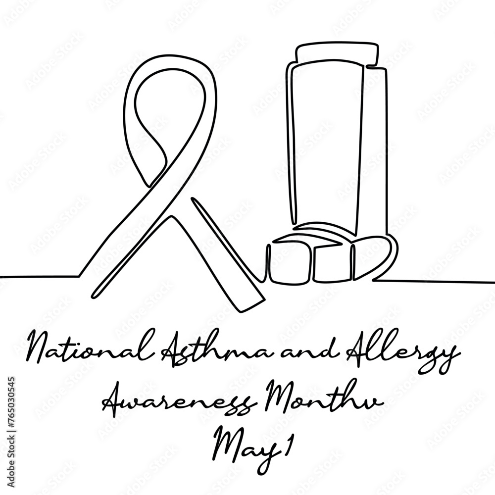 line art of National Asthma and Allergy Awareness Month good for ...