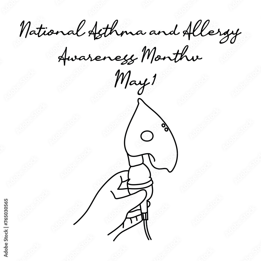 line art of National Asthma and Allergy Awareness Month good for ...