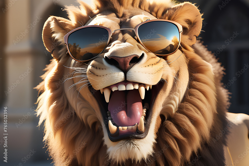 caricature of a very large toothy smiling lion with a wide smile. Lion ...