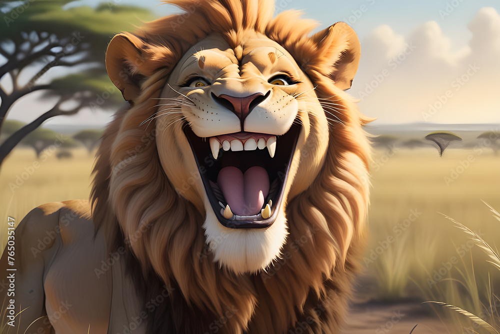 caricature of a very large toothy smiling lion with a wide smile. Lion ...