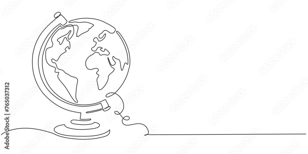 Globe earth continuous single line drawing. world map isolated on white ...
