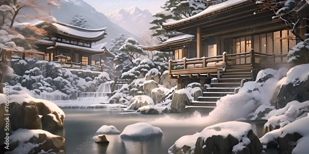 Onsen ryokan or a traditional classic modern Japanese house with ...