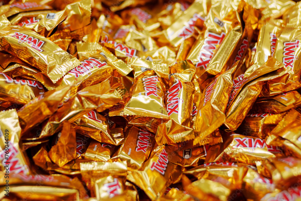 Tyumen, Russia-March 05, 2024: Twix chocolate bar. This is a caramel ...