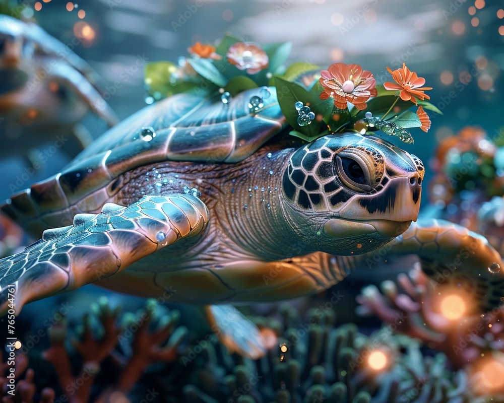 Mermaid, Seaweed Crown, Graceful ocean dwellers in illuminated coral ...