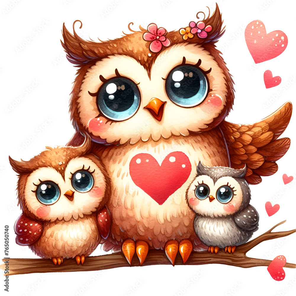 Watercolor Mother and Baby Owl Clipart, Mother's Day Clipart Mom and ...