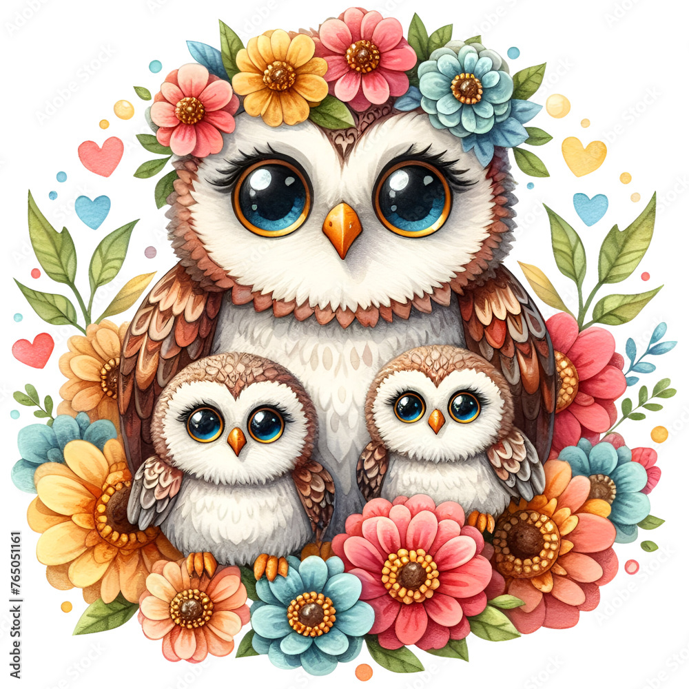 Watercolor Mother and Baby Owl Clipart, Mother's Day Clipart Mom and ...