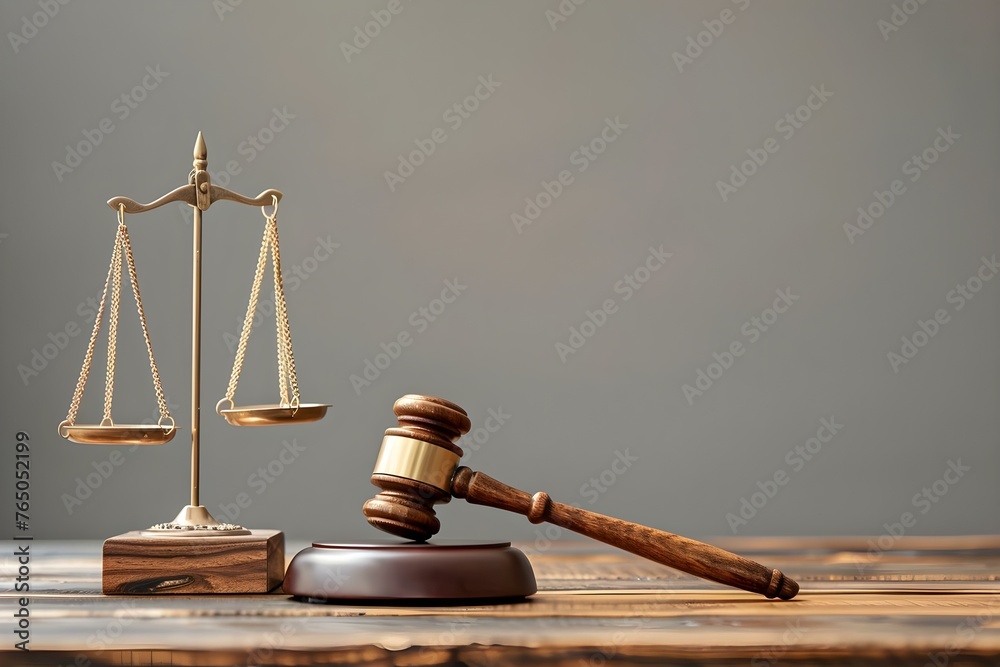 Symbolizing Law and Justice: A Wooden Judge's Gavel and Brass Balance Scales on a Desk on ...