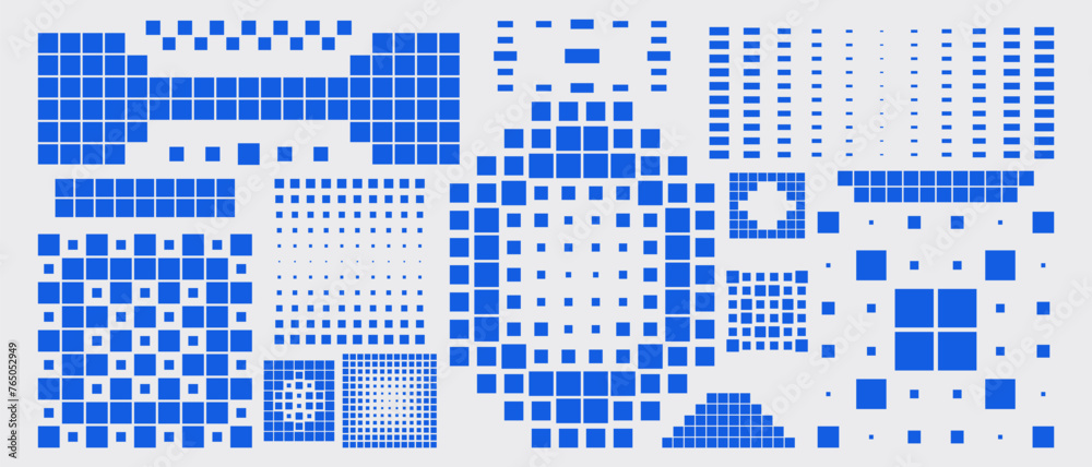 Simple abstract shape set geometric blue pixel art bitmap. Ideal for ...
