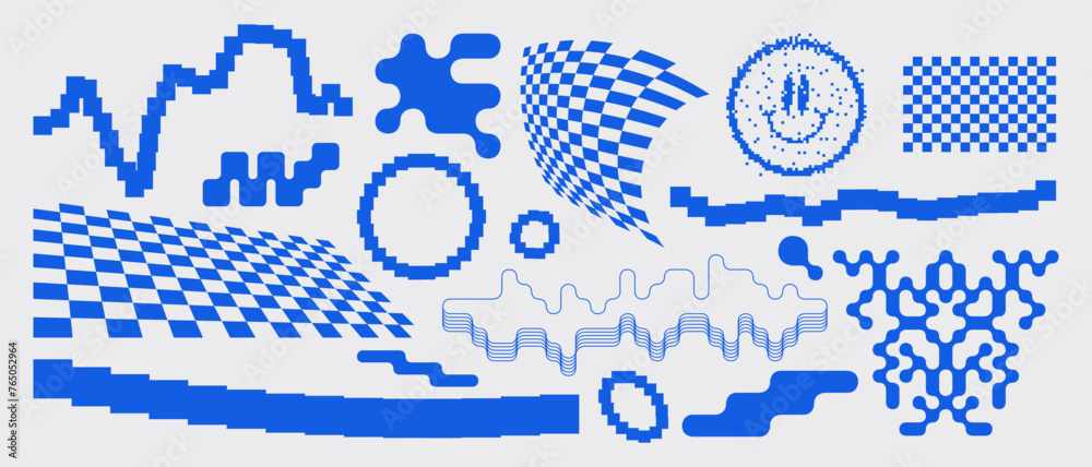 Simple abstract shape set geometric blue pixel art bitmap. Ideal for ...