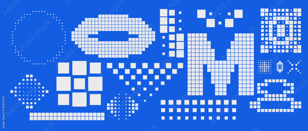Simple abstract shape set geometric blue pixel art bitmap. Ideal for ...