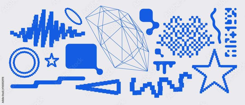 Simple abstract shape set geometric blue pixel art bitmap. Ideal for ...