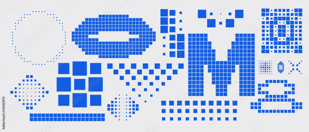 Simple abstract shape set geometric blue pixel art bitmap. Ideal for ...