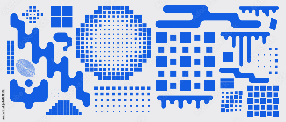 Simple abstract shape set geometric blue pixel art bitmap. Ideal for ...