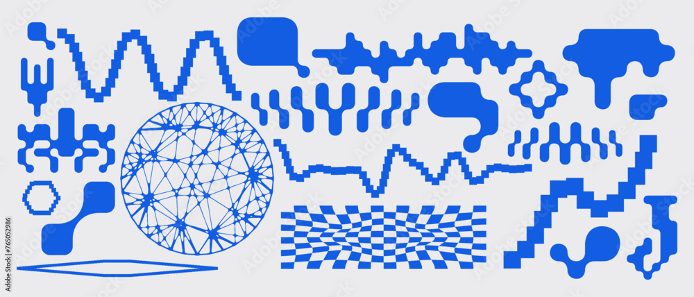 Simple abstract shape set geometric blue pixel art bitmap. Ideal for ...