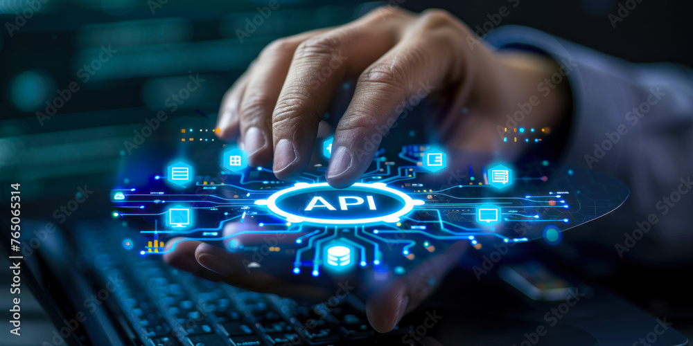 Technology Executive Displaying API Integration Concept with Glowing ...