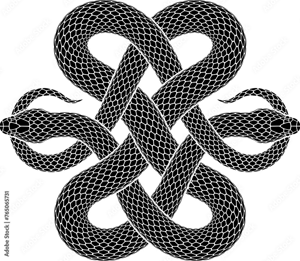 Vector tattoo design of two intertwined black snakes bites their tails ...