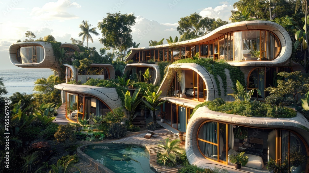 A detailed view of an eco-friendly resort where all energy needs are ...