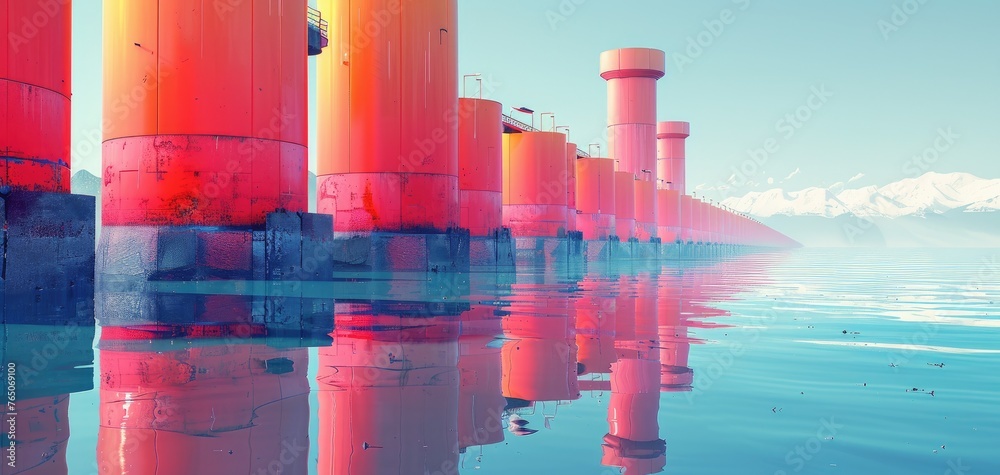 Show a series of barrier systems designed to protect coastal cities ...