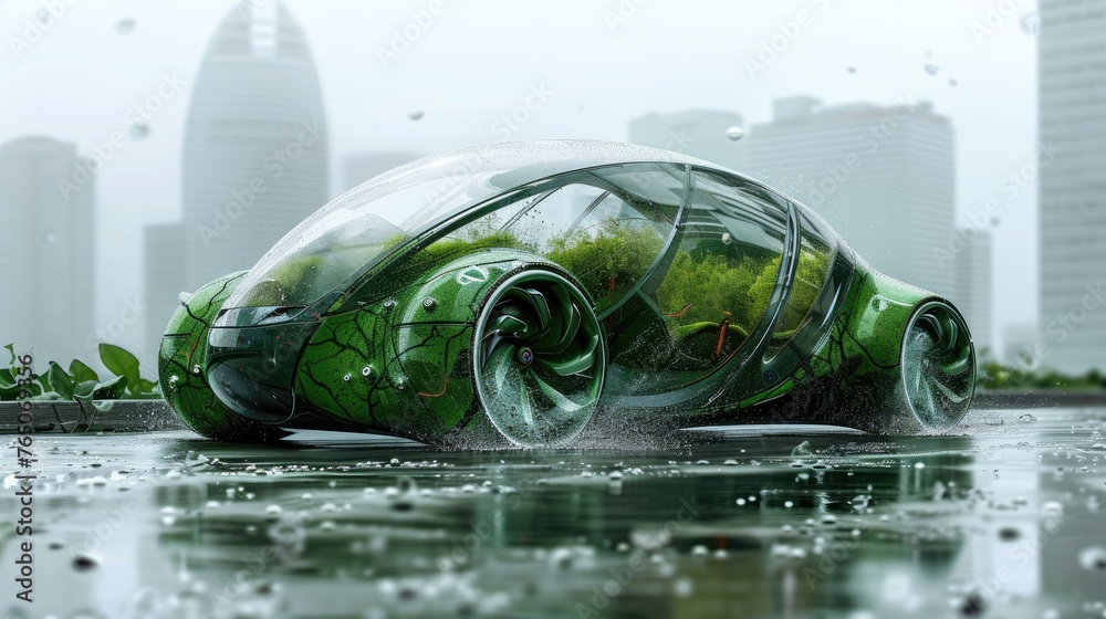 An imaginative drawing of a futuristic algae-powered vehicle, exploring ...