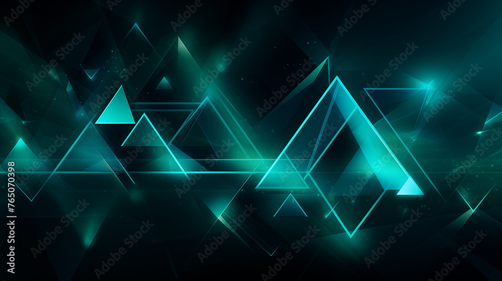 Abstract technological background with turquoise triangles. Virtual ...