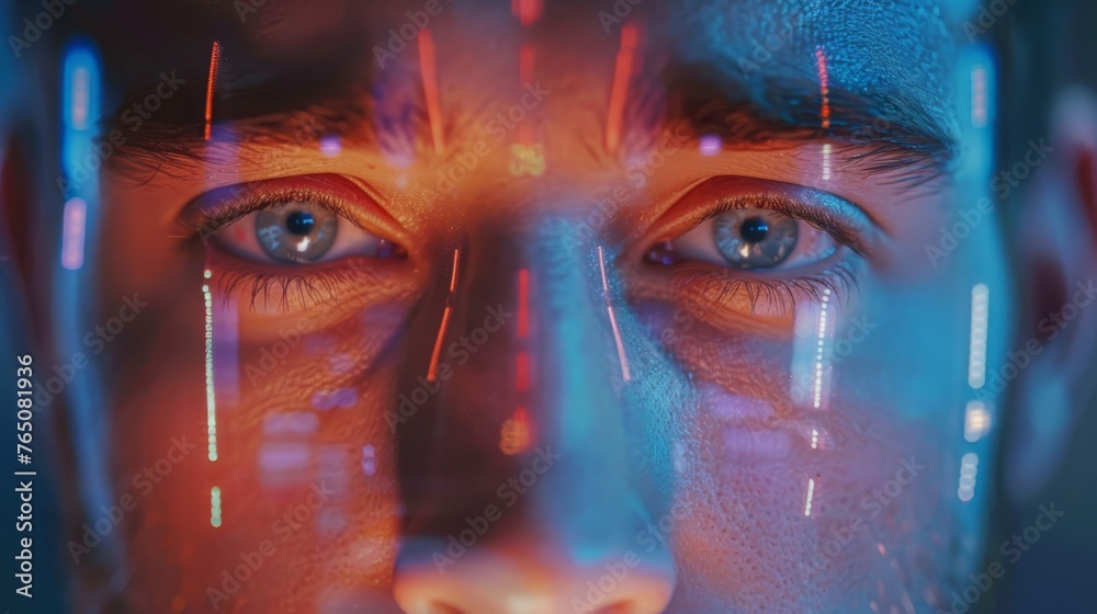 Woman having her face scanned by a facial recognition camera at a job ...