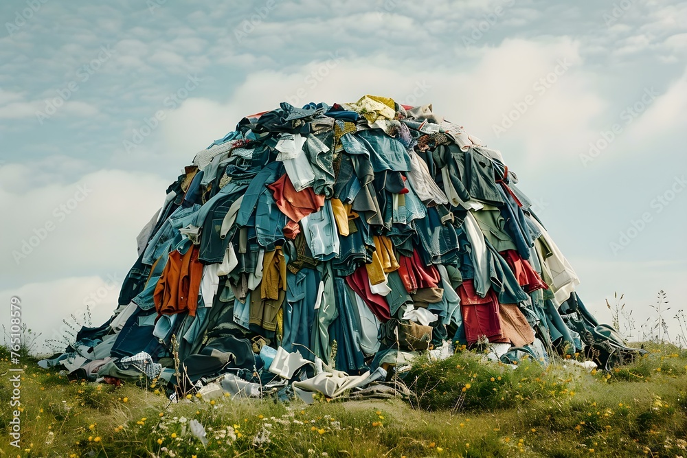 Pile of discarded clothes in a landfill concept of fast fashion and ...
