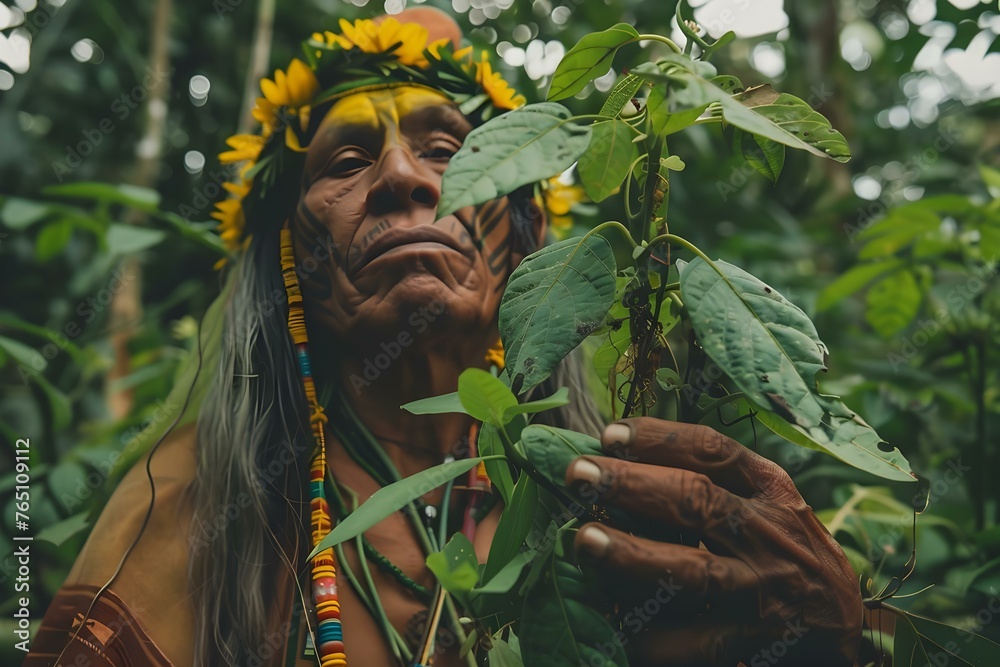 Peruvian shaman gathering Ayahuasca plants a traditional plant used in ...