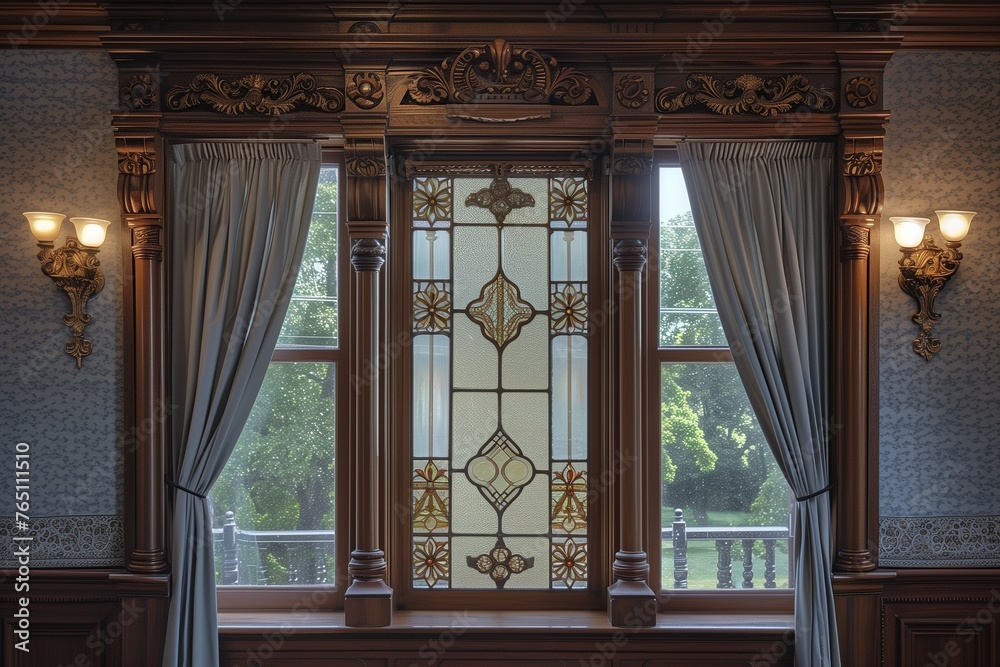 Victorian Elegance: Ornate Window Design with Carved Wood Detailing and ...