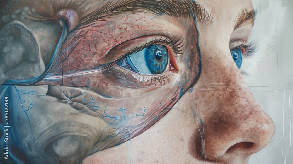 Hyper-realistic depiction of the human eye area, revealing detailed ...