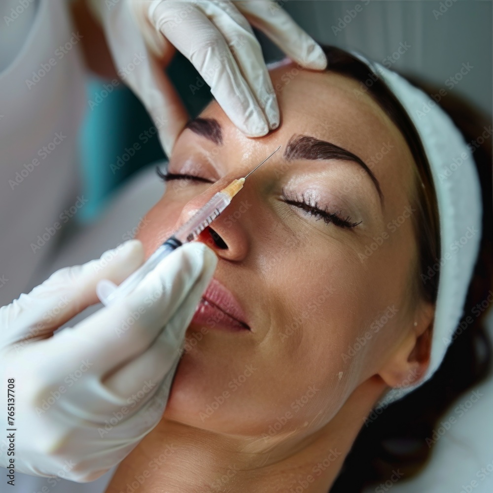 Close-up of a botox injection being administered to a female patient's ...