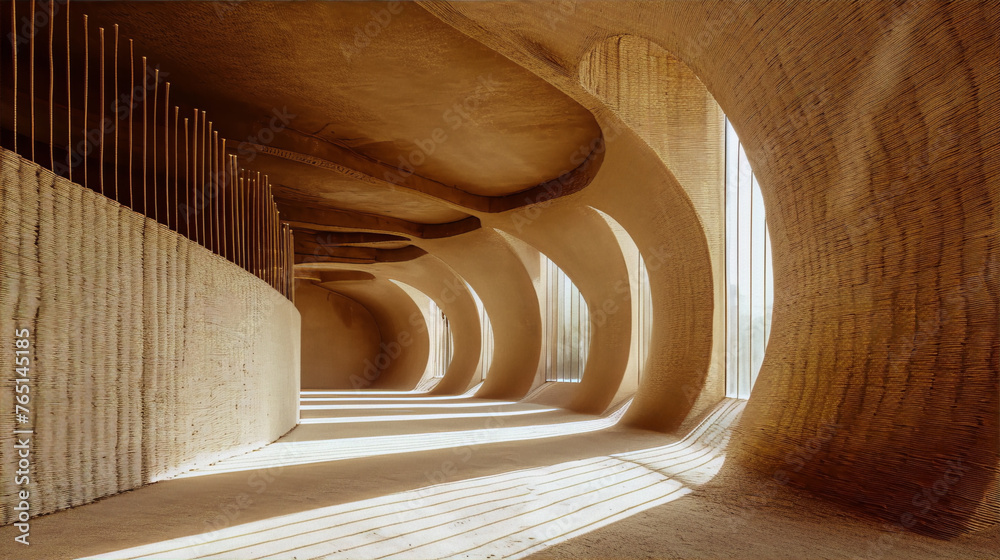 Futuristic interior space with parametric curved walls and parametric ...