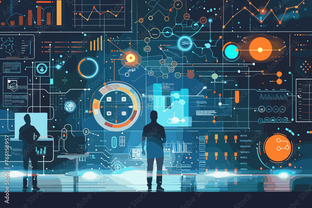 Harnessing the power of data science, businessman studying analytics ...