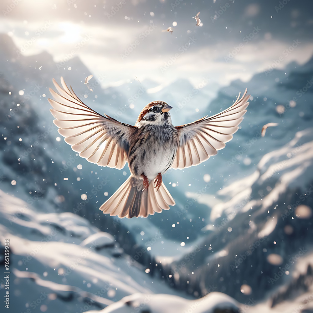 Flying Tree Sparrow in sky. bird in flight. sparrows flying. House ...