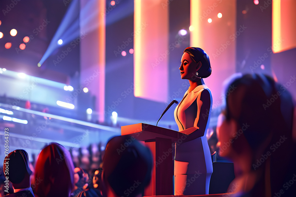 Women politician giving Public Speech to crowds at election rally ...