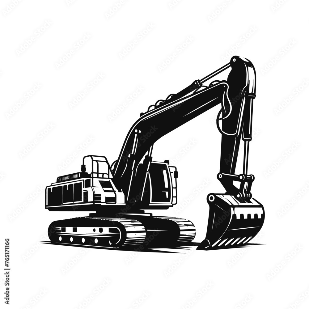 Excavator Vector Logo Template With Trackhoe silhouette On White ...