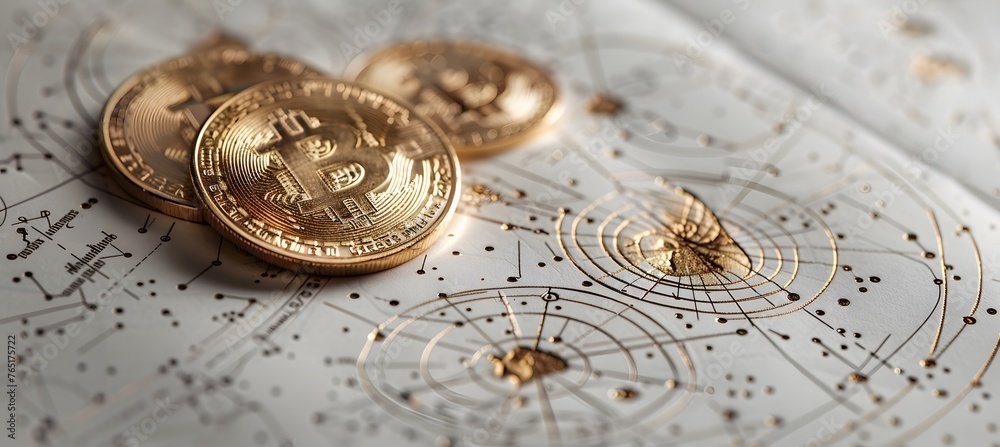 Two gold coins placed on top of an ancient star chart, symbolizing the ...