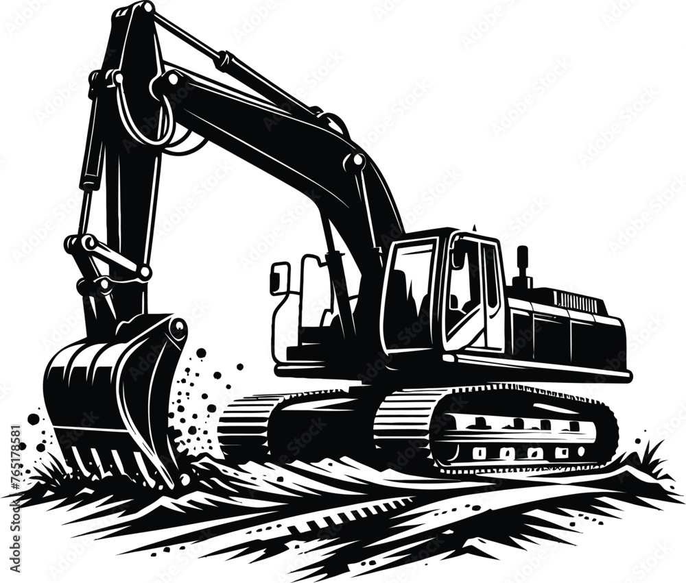 Excavator Vector Logo Template With Trackhoe silhouette On White ...