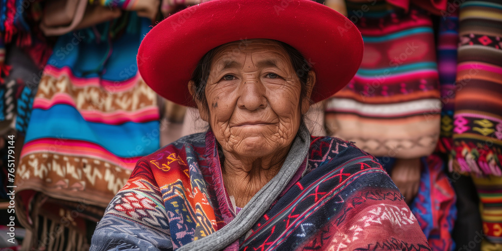 Elderly Andean Woman's Solemn Gaze in Traditional Dress Stock Photo ...