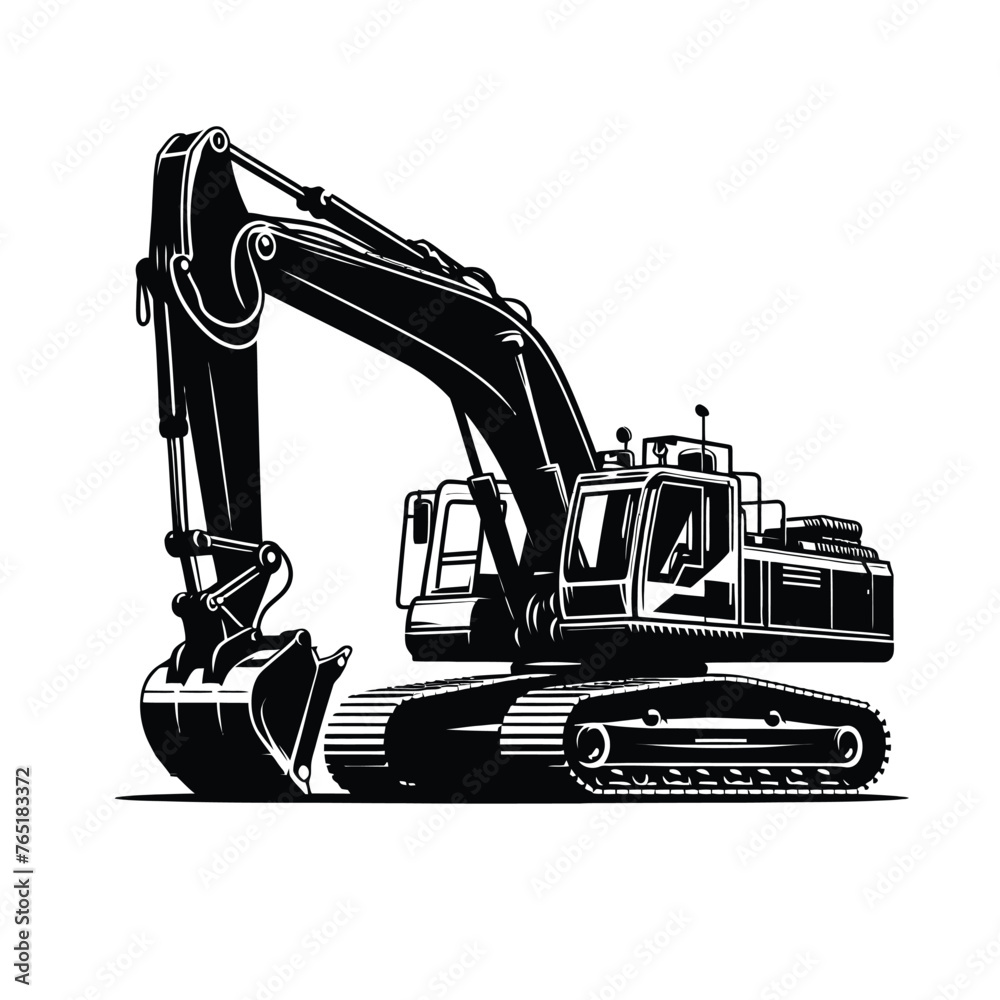 Excavator Vector Logo Template With Trackhoe silhouette On White ...
