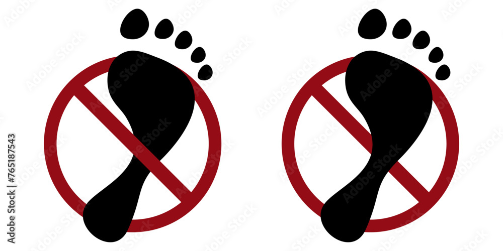 Stand and step ban prohibit icon. Not allowed foot print. Forbidden to ...