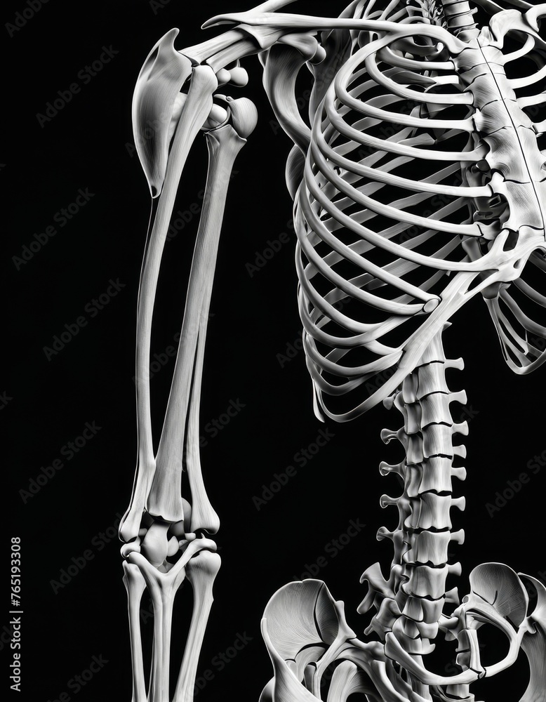 This image presents the skeletal structure of the rib cage and left arm ...