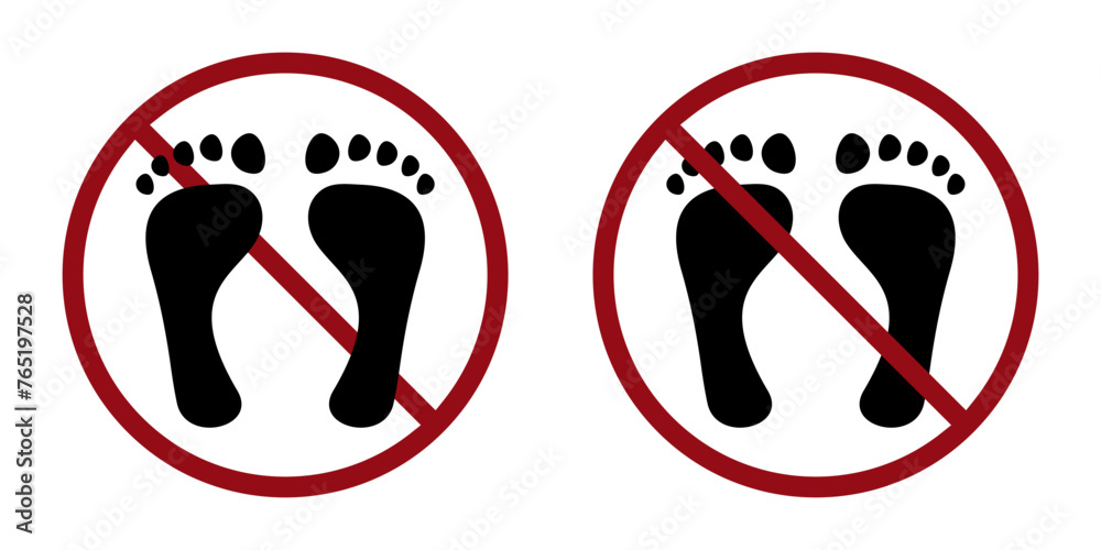 bare foot ban prohibit icon. Not allowed barefoot stand. Forbidden step ...