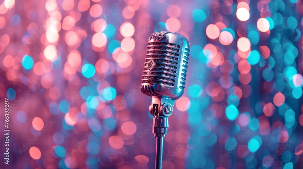 Eurovision microphone with sequin-covered backdrop capturing the ...